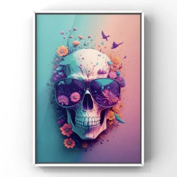 Triad Art & Design | Art | Modern Contemporary Skull With Flowers ...